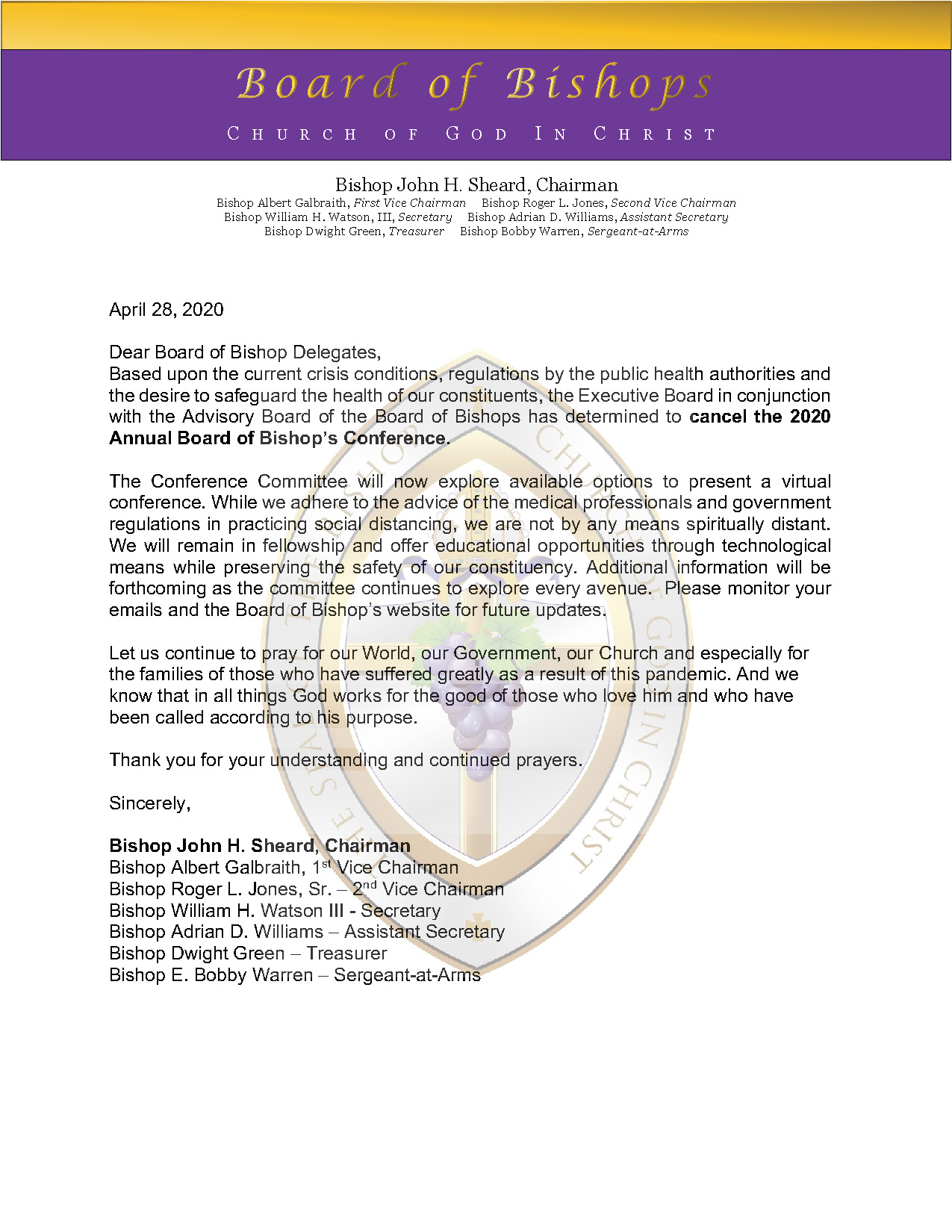 COGIC College of Bishops – Church Of God In Christ, Inc.