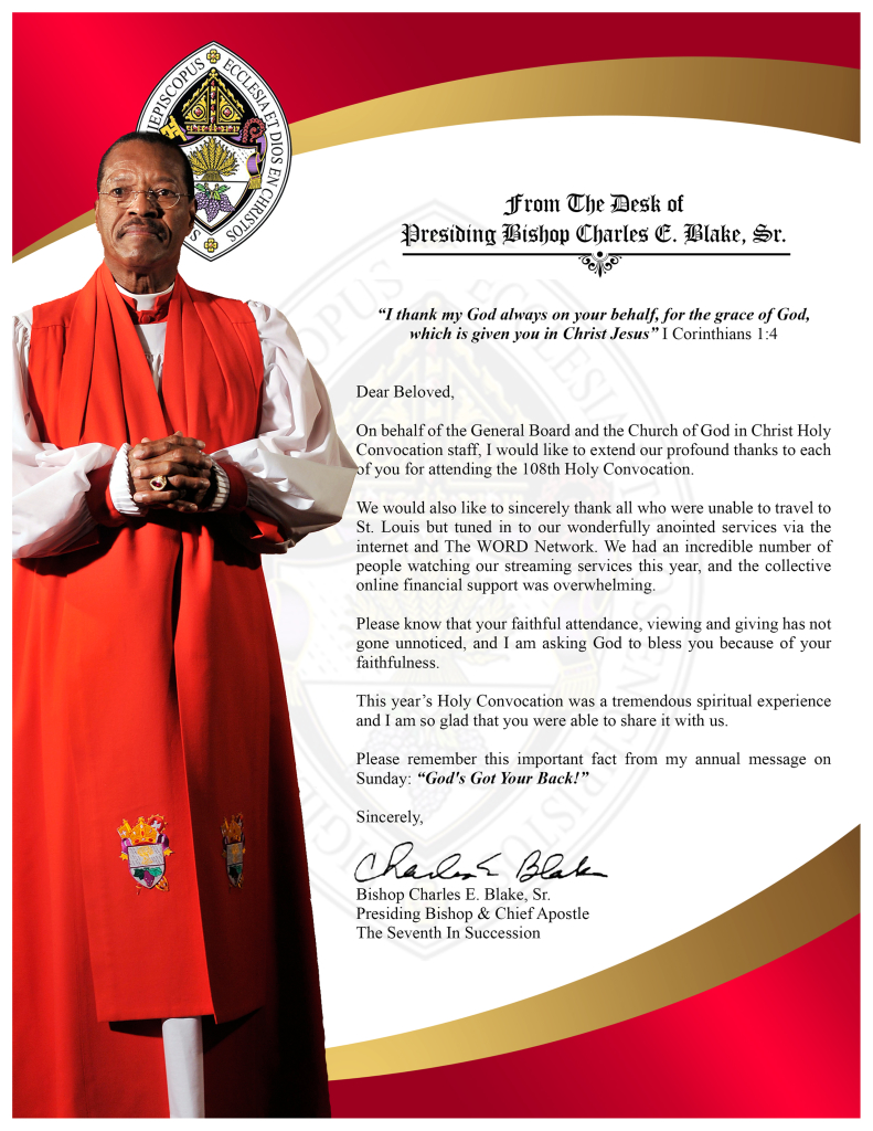 From the Desk of the Presiding Bishop – Church Of God In Christ