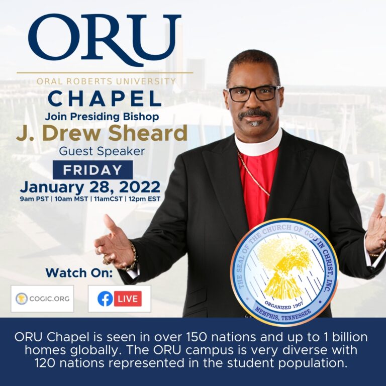 Join Presiding Bishop J. Drew Sheard at the ORU Chapel Service ...